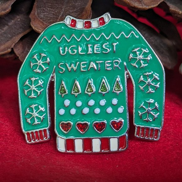 Jewelry | What Is Christmas Without An Ugliest Sweater Pin Green And ...